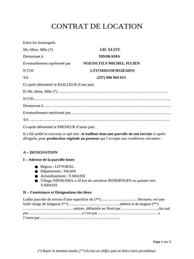 Contrat de Location | PDF
