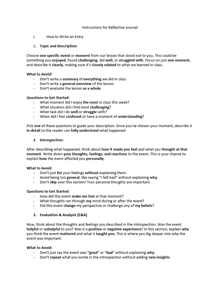 G10 Reflective Journal Instructions | PDF