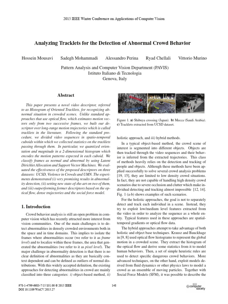 Analyzing Tracklets For The Detection Of Abnormal Crowd Behavior Pdf