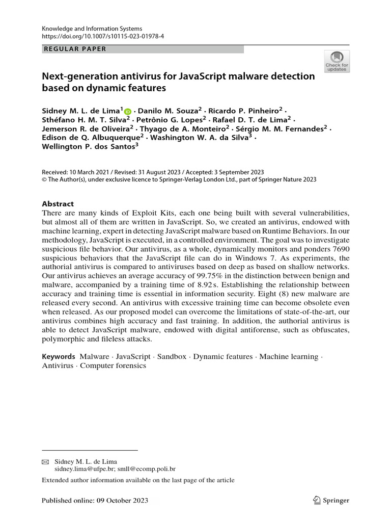 Next-Generation Antivirus For JavaScript Malware D | PDF