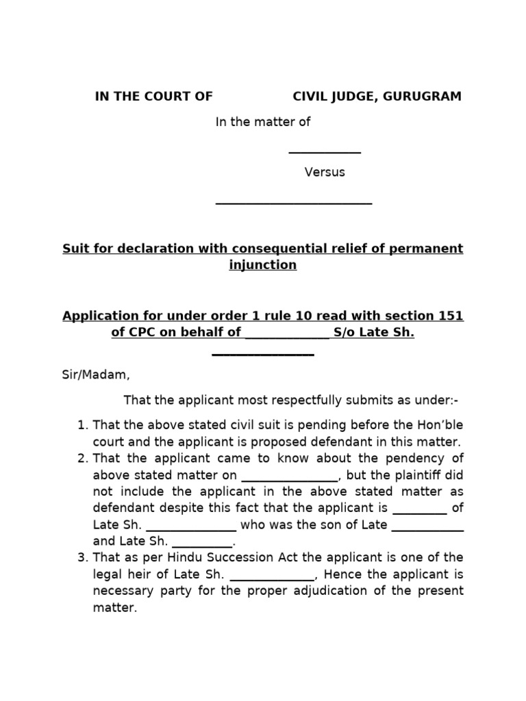 O 1. R 10 Application For Order 1 Rule 10 | PDF