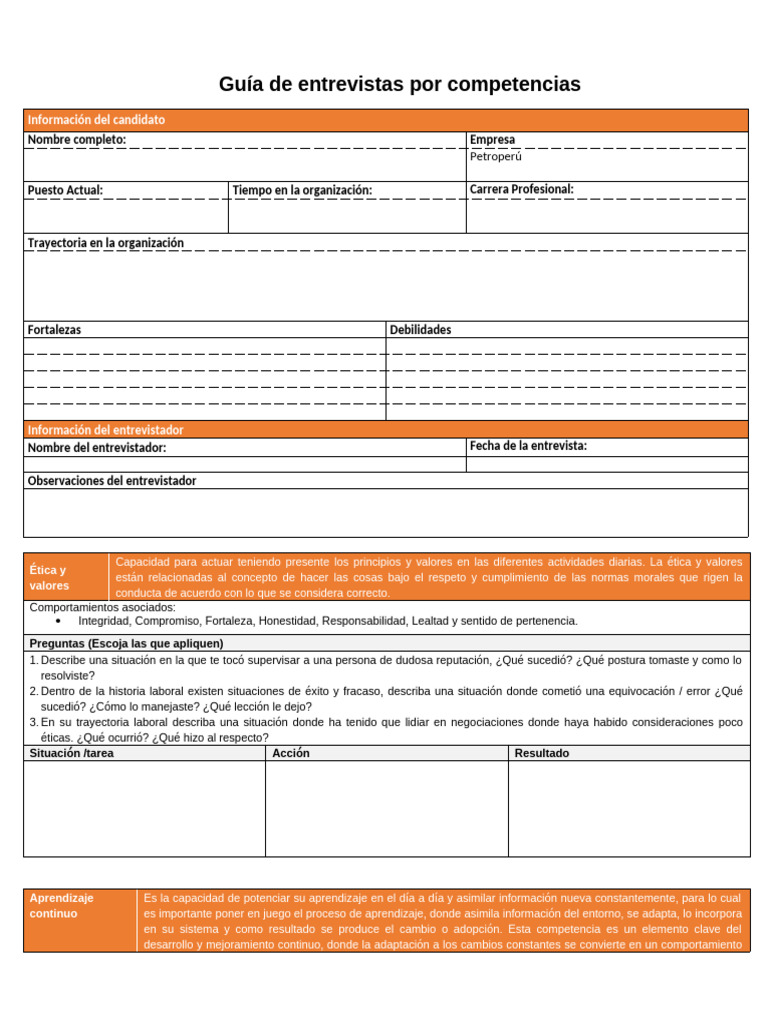 Formato Guía de entrevistas por competencias (1) | PDF