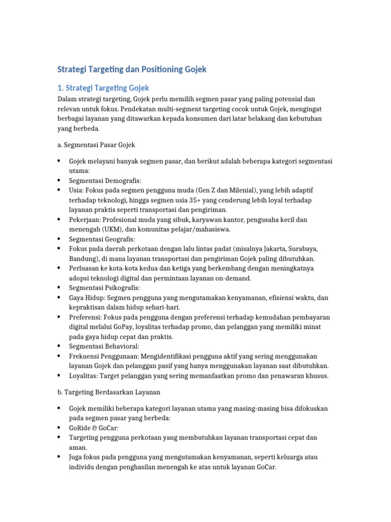 Strategi Targeting Dan Positioning Gojek | PDF