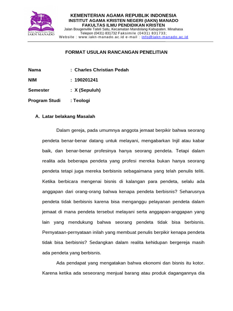 Format Usulan Rancangan Penelitian | PDF