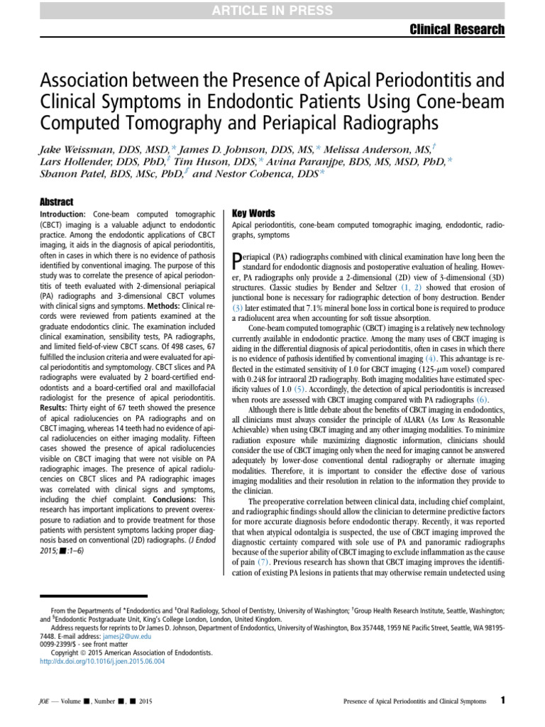 Association Between The Presence of Apical Periodontitis and Clinical ...