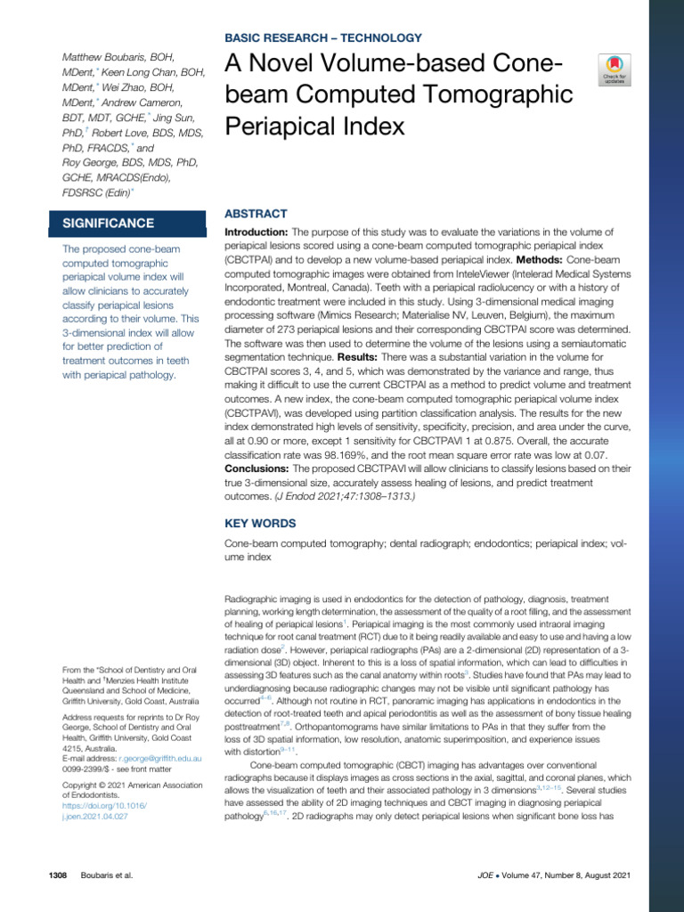 A Novel Volume-Based Cone-Beam Computed Tomographic Periapical Index | PDF