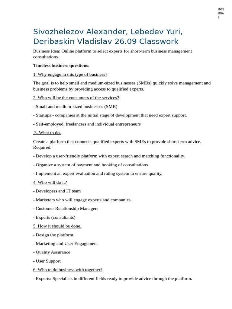 Sivozhelezov, Lebedev, Deribaskin Classwork | PDF