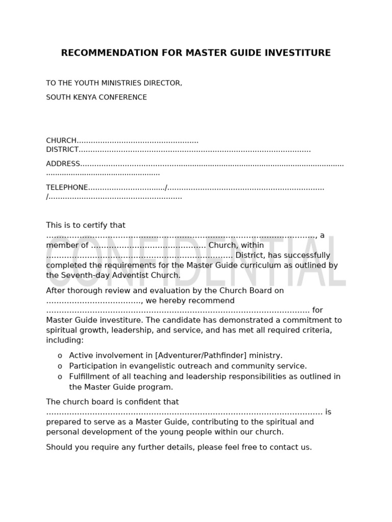 Recommendation For Master Guide Investiture | PDF