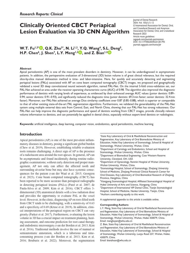 Clinically Oriented CBCT Periapical Lesion Evaluation Via 3D CNN Algorithm | PDF
