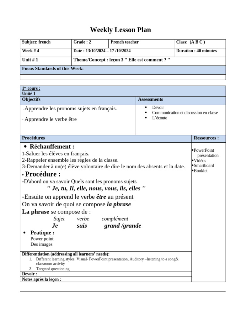 Lesson Plan Year 2 Week 4 | PDF