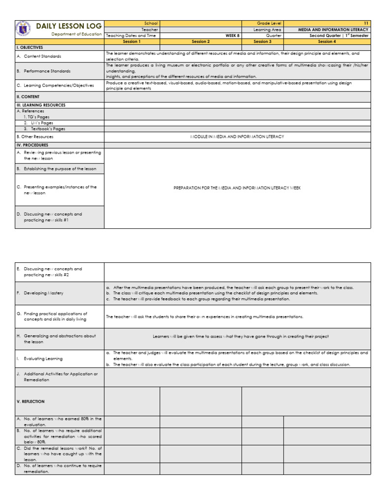 DLL MIL QUARTER 2 WEEK 8 | PDF | Learning | Teachers