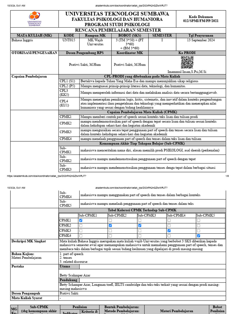 Bhs Ing Psiko 24 Gasal | PDF
