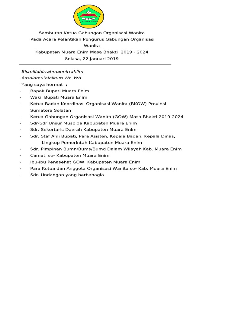 Sambutan Ketua Gow | PDF