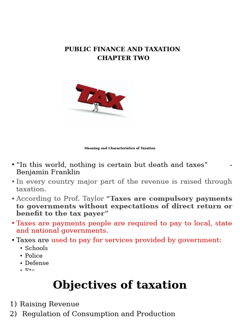 PFT Chapter 2, Slide Meaning and Characteristics of Taxation | PDF
