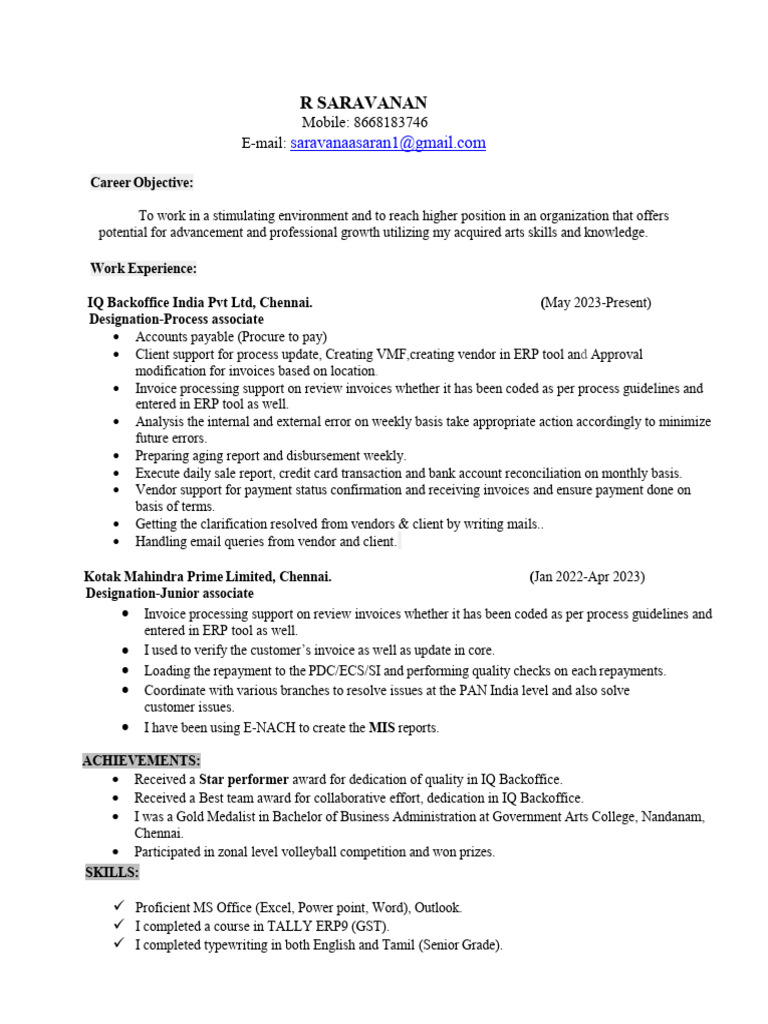 Saravanan R Resume May-2024-4 | PDF