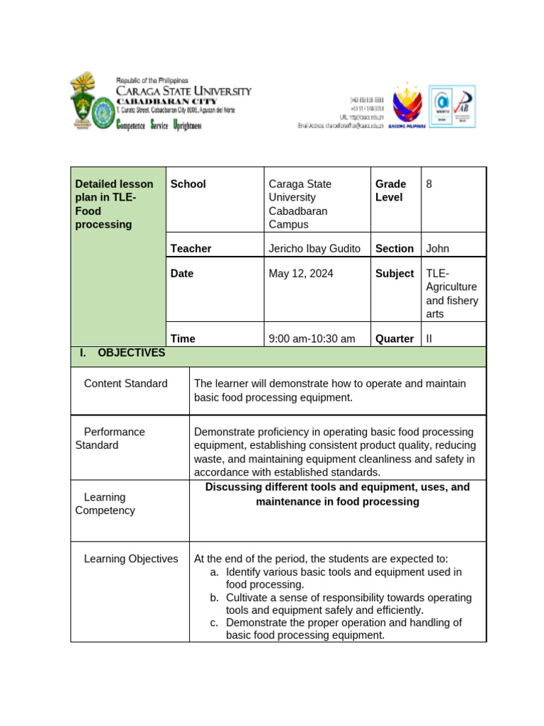 Lesson-Plan-Food Processing-Kotoko | PDF