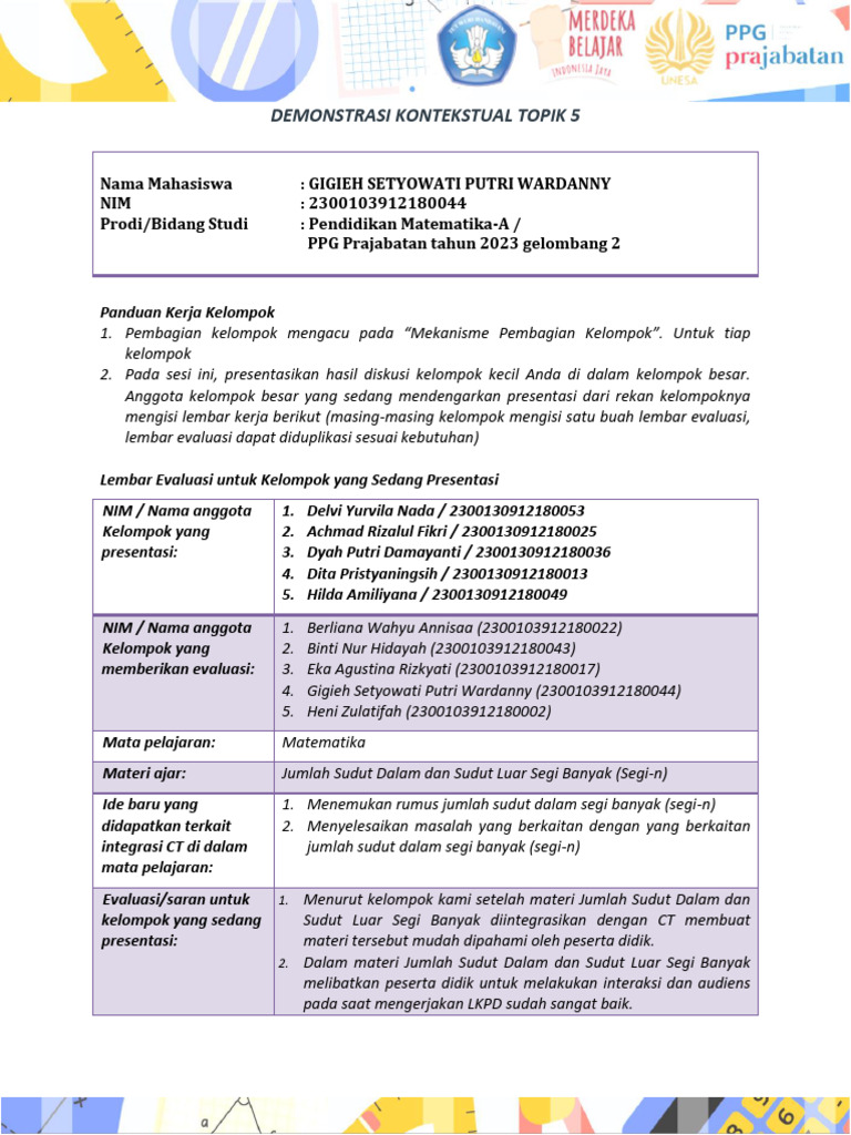 Gigieh S Putri - Demonstrasi Kontekstual T5 | PDF
