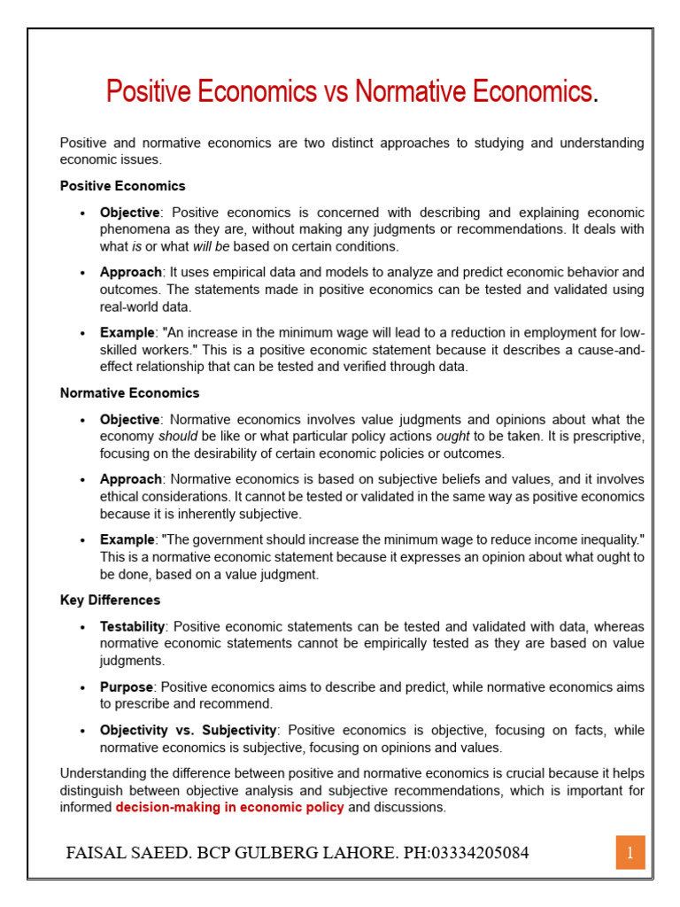 Positive Economics Vs Normative Economics | PDF