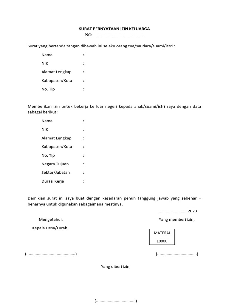1.form Surat Izin Keluarga | PDF