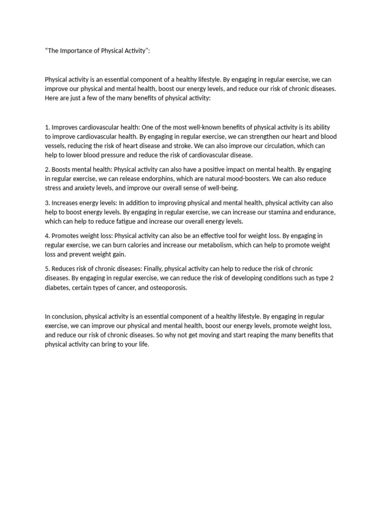 The Importance of Physical Activity | PDF