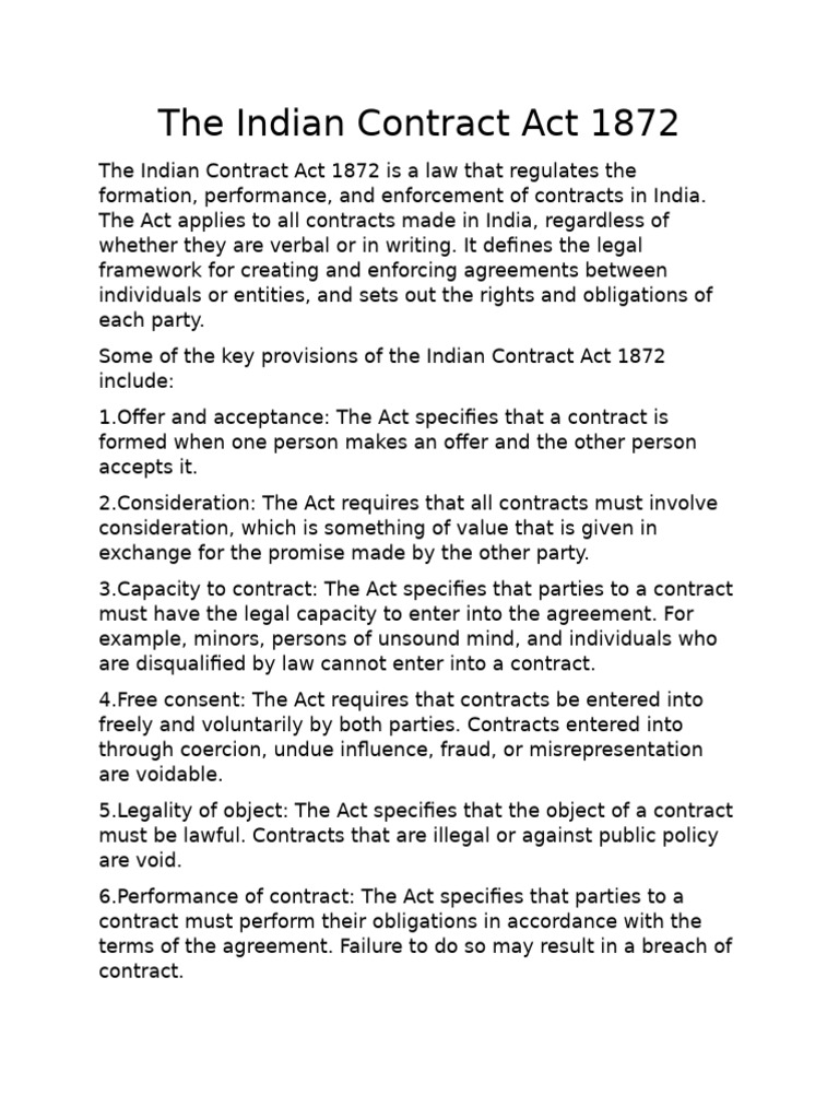 The Indian Contract Act 1872 | PDF