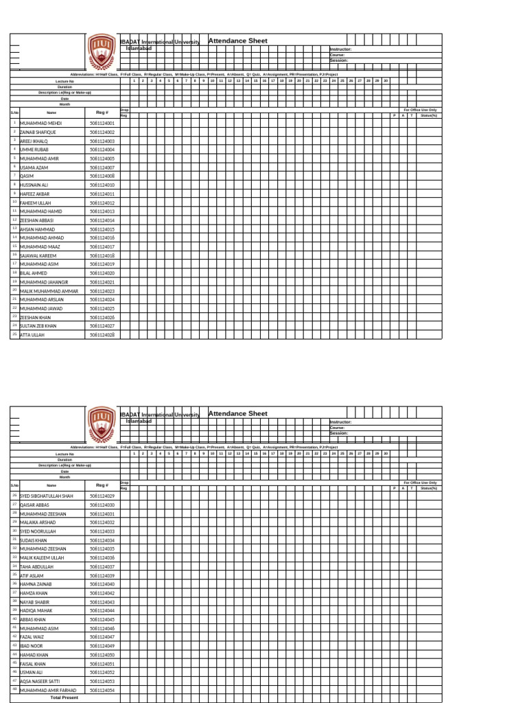 Attendance Sheet Format | PDF