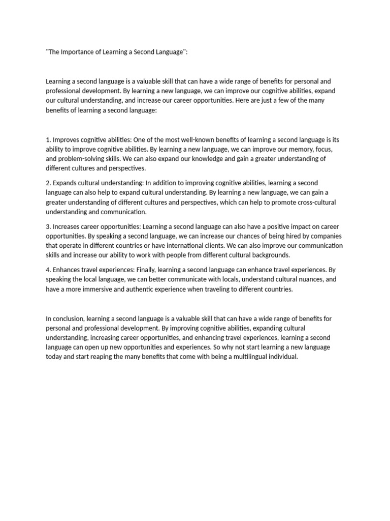 The Importance of Learning A Second Language | PDF