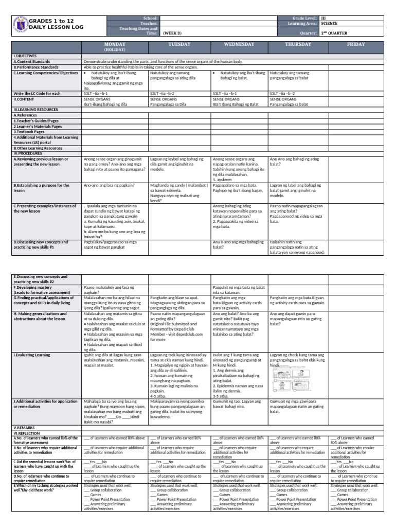 DLL - Science 3 - Q2 - W3 | PDF