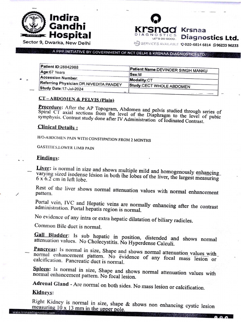 Devinder Singh Manku CT Abdomen | PDF