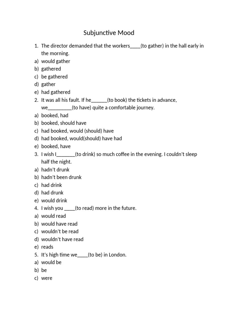 Subjunctive Mood (Test) | PDF