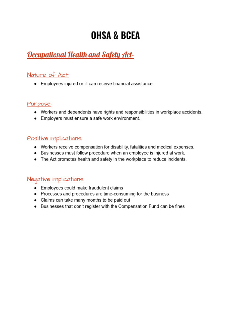 OHSA and BCEA | PDF