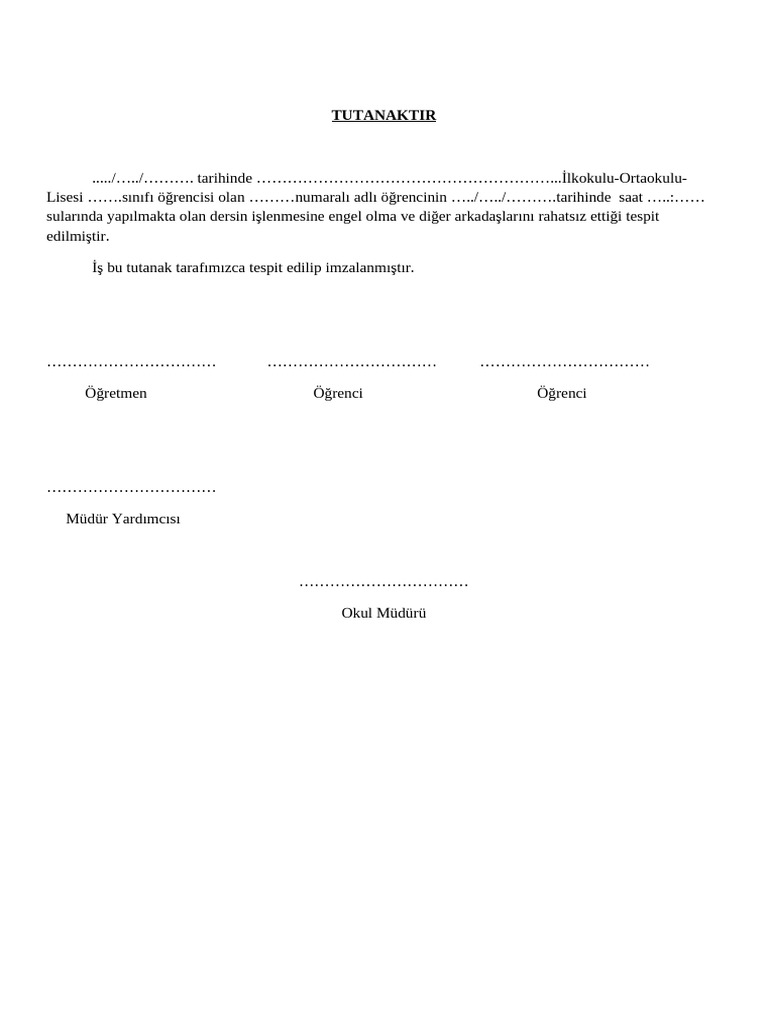 Ogrenci Hakkinda Tutanak Ornegi Word | PDF