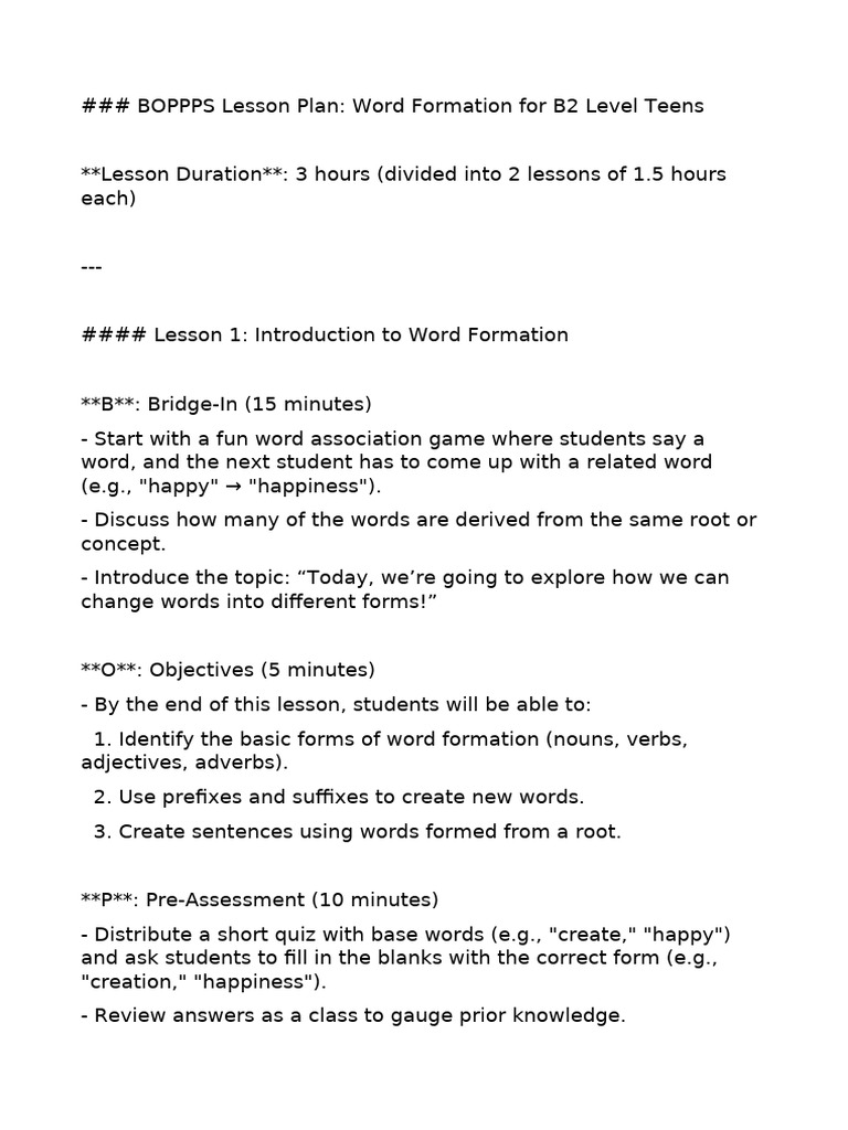 Word Formation Lesson Plan | PDF