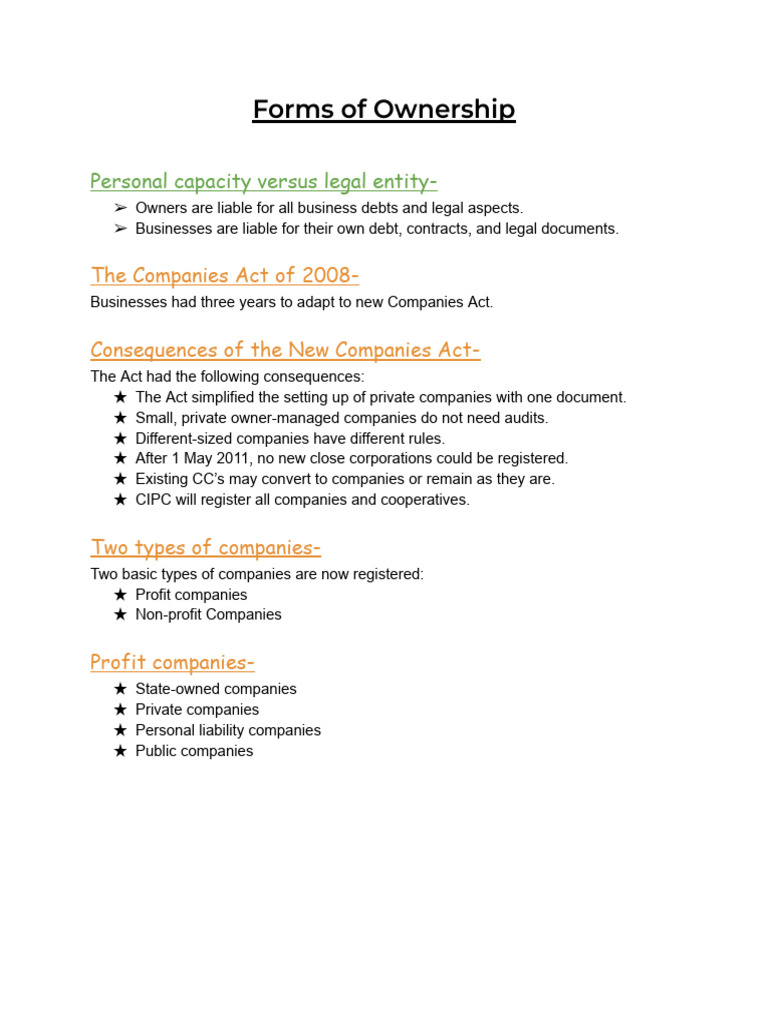 Forms of Ownership | PDF