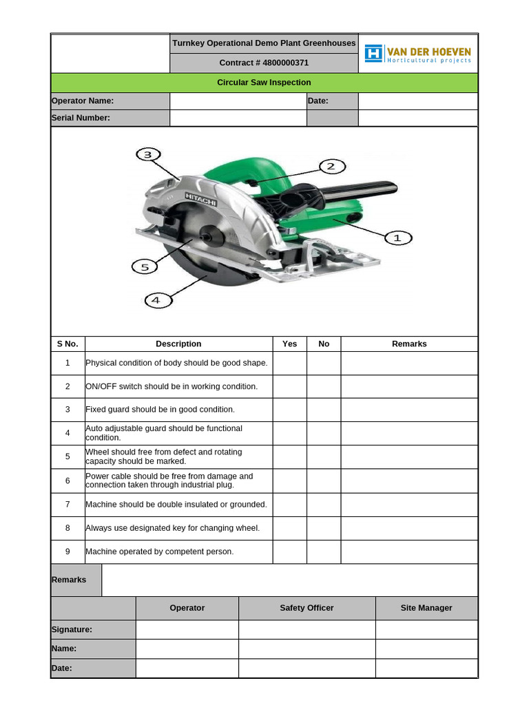 Circular Saw Inspection | PDF