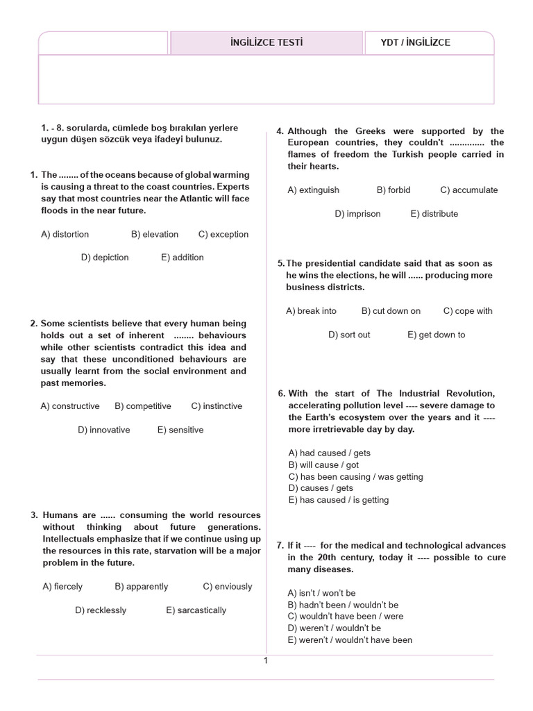 YDT - Test 3 | PDF