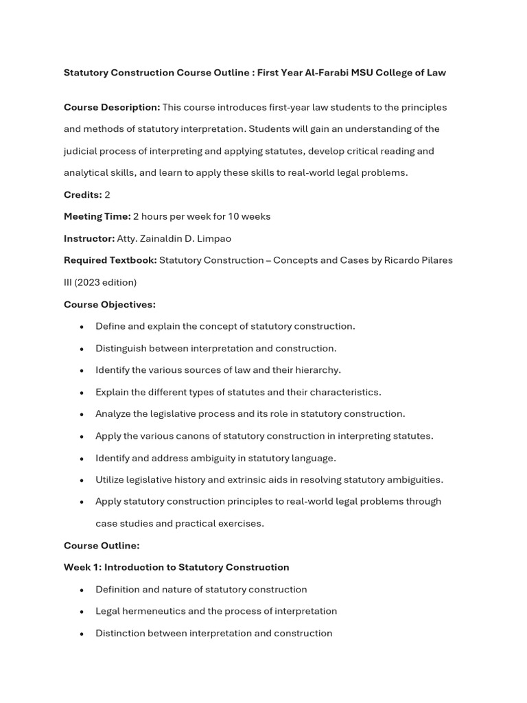 Statutory Construction Course Outline | PDF
