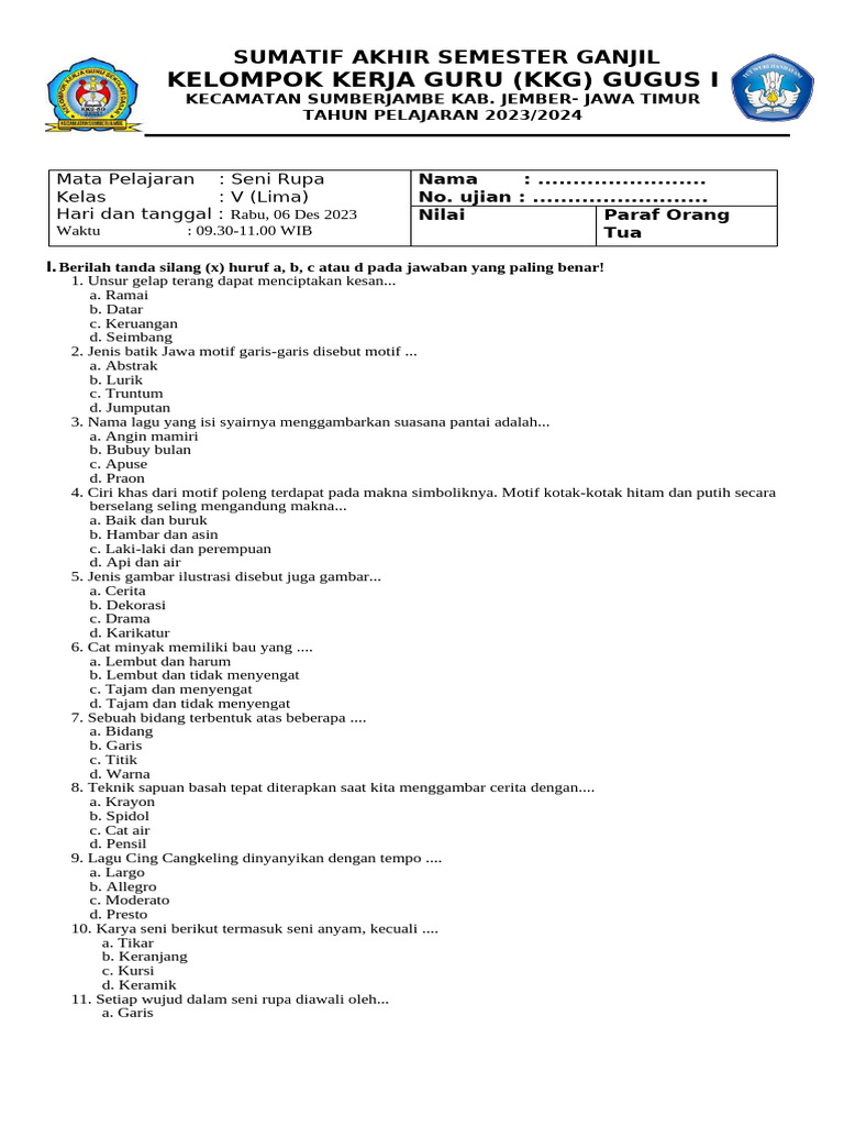 SAS Seni Rupa Kelas 5 | PDF