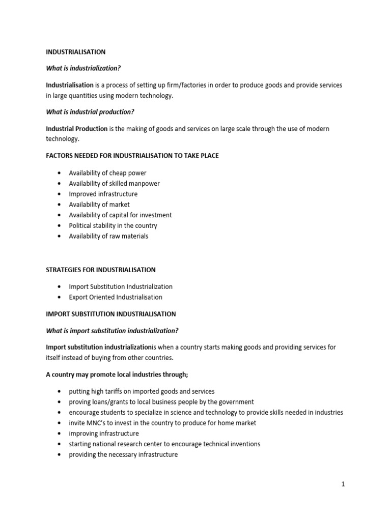 6.industrialisation Notes... | PDF