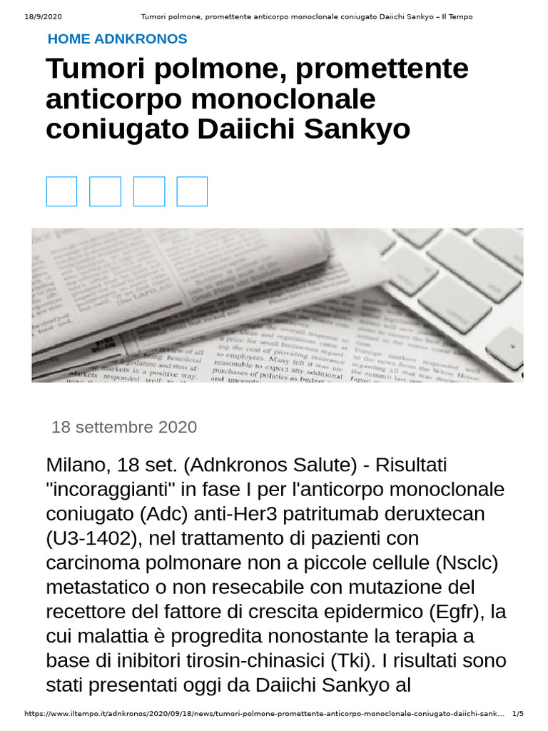 Tumori Polmone, Promettente Anticorpo Monoclonale Coniugato Daiichi ...
