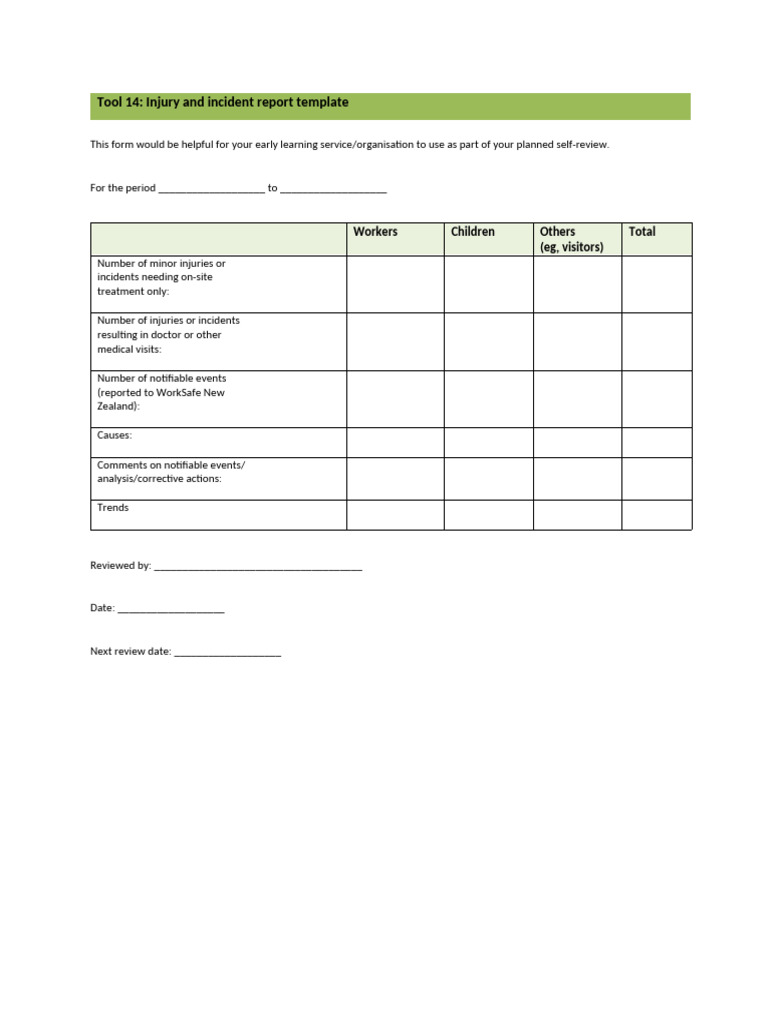 Tool 14 Injury and Incident Report Template | PDF