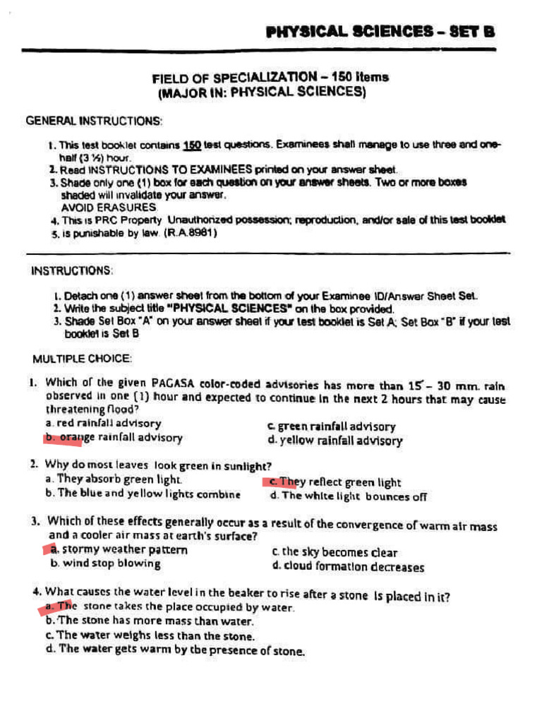 2018 Actual LET Physical Science March 2018 | PDF