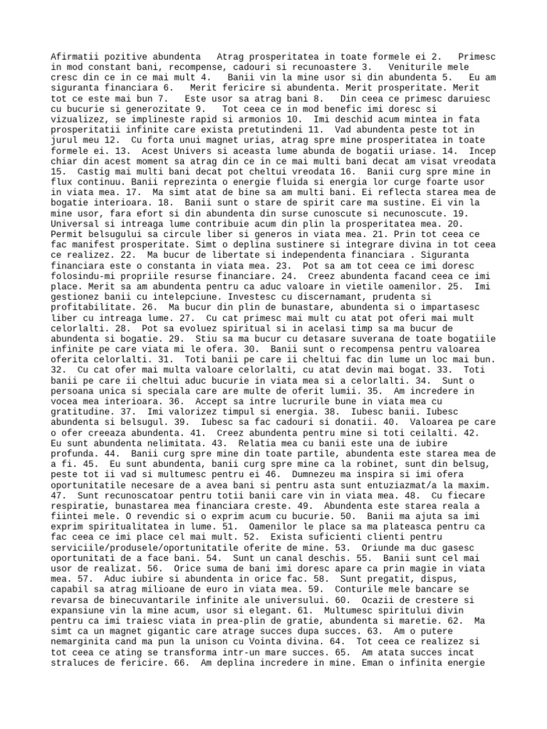 Afirmatii Pozitive Abundenta | PDF