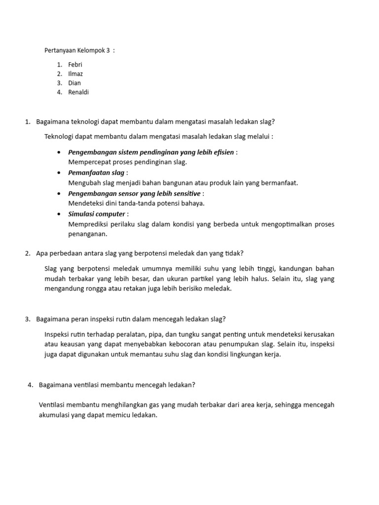 Bahan Pertanyan Dan Jawaban Slag Explosion | PDF