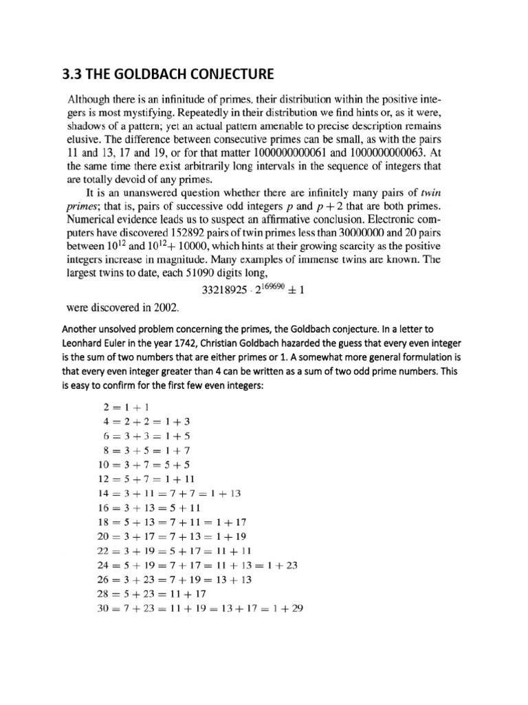 3.3 The Goldbach Conjecture | PDF