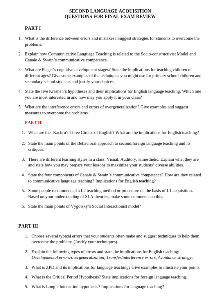 SLA Questions For Review | PDF