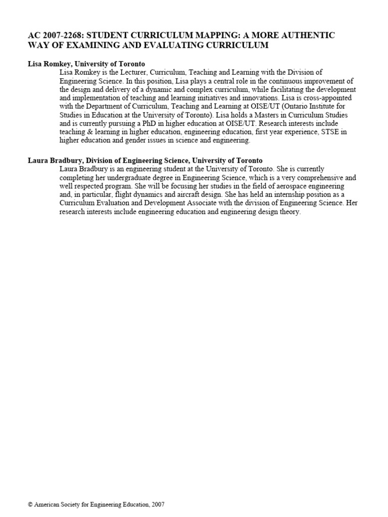 Student Curriculum Mapping A More Authentic Way of Examining and ...
