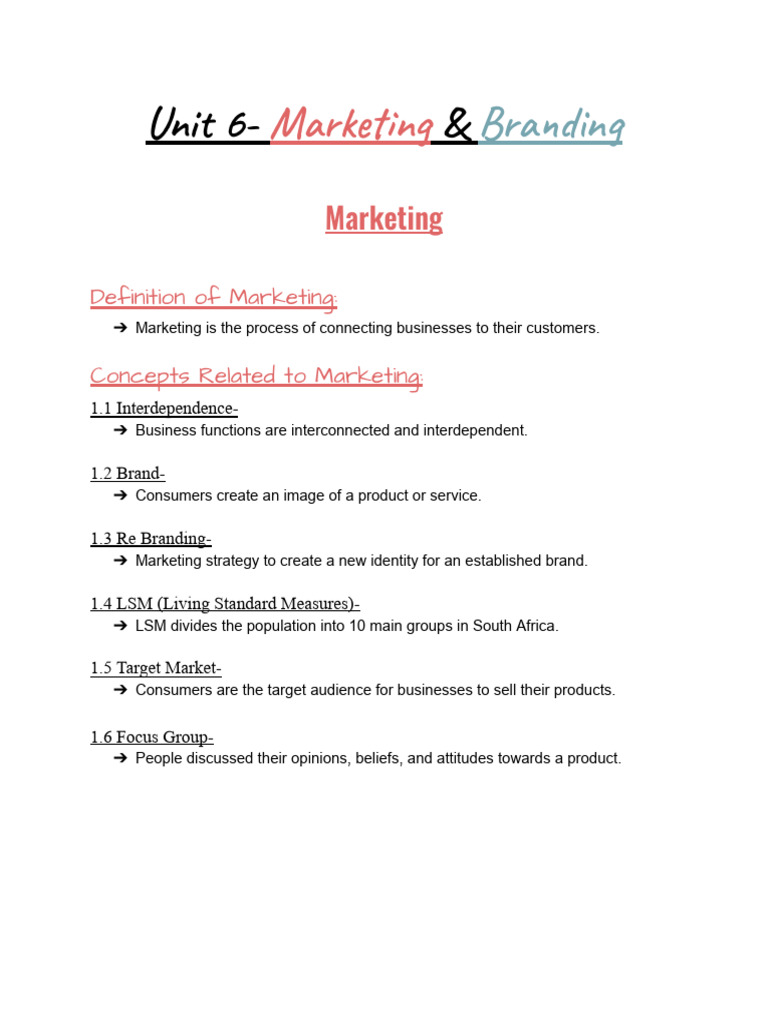 Unit 6- Marketing & Branding | PDF