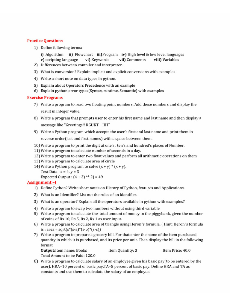 Unit 1 - Practice Questions & Assignment 1 | PDF
