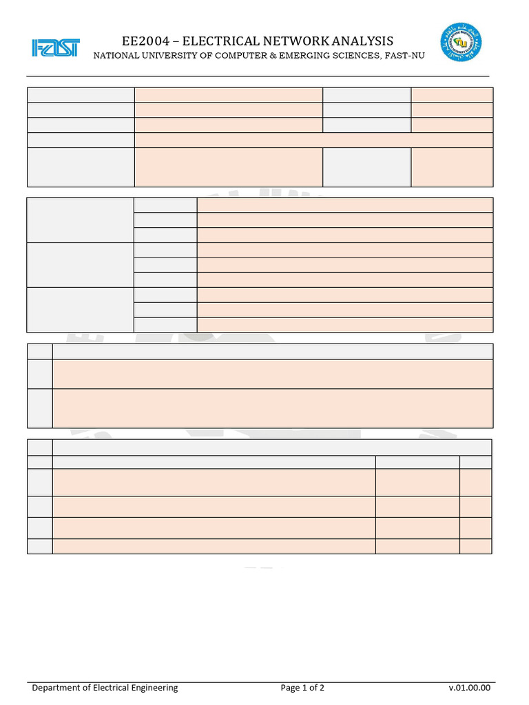 EE2004 - Common ENA Course Outline - v1.0 | PDF